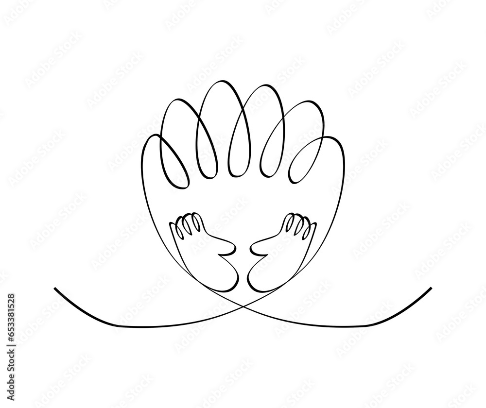 one line drawing of mittens connected by one warm thread in a heart ...