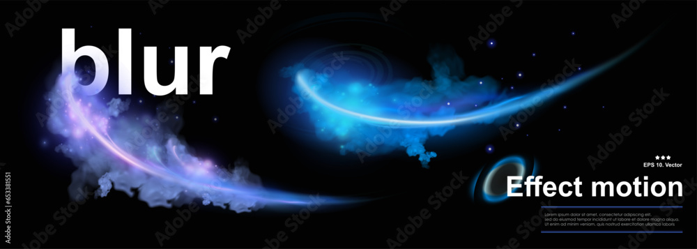 Flash beam blur effect with puffy smoke effect. Night flash neon laser ...