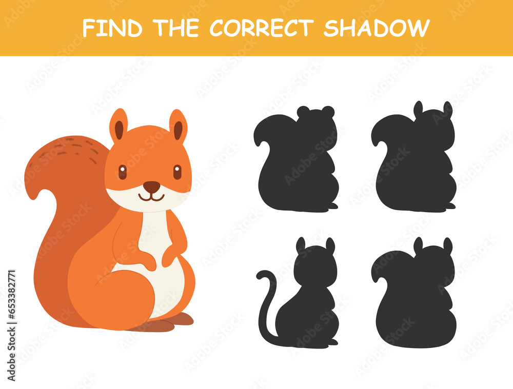 Find the correct shadow of the cute illustration of squirrel ...