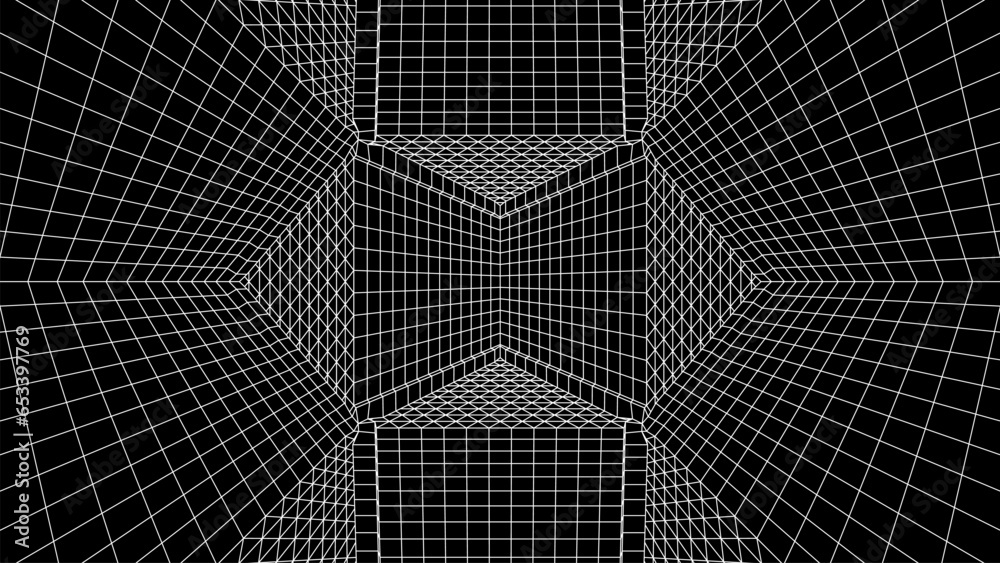 Geometric grid background with 80s styled mesh. Cyberpunk abstract ...
