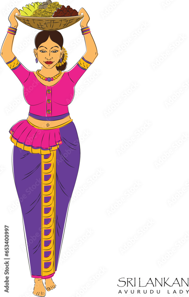 Sri Lankan Avurudu Girl Flat Art. Stock Vector | Adobe Stock