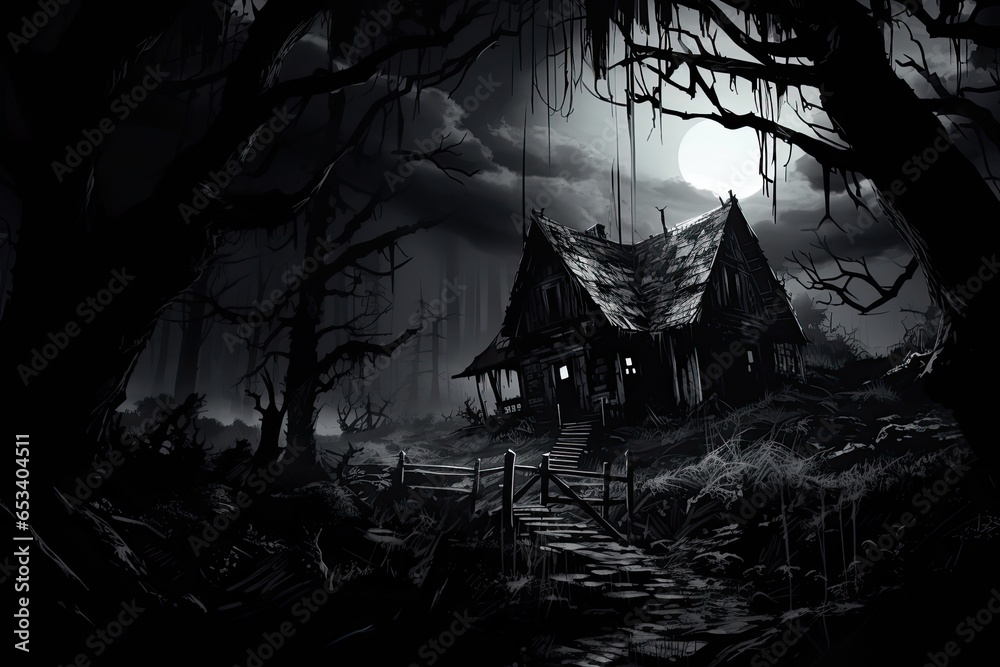 Gothic horror inspired manga. A creepy cabin in the forest and ...