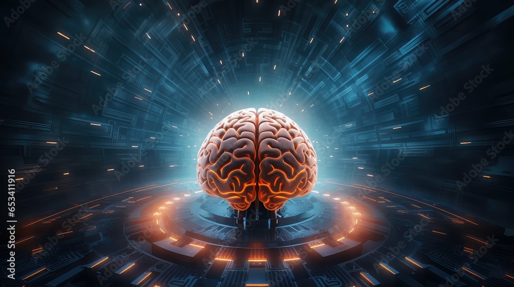 digital human brain artificial illustration technology network ...
