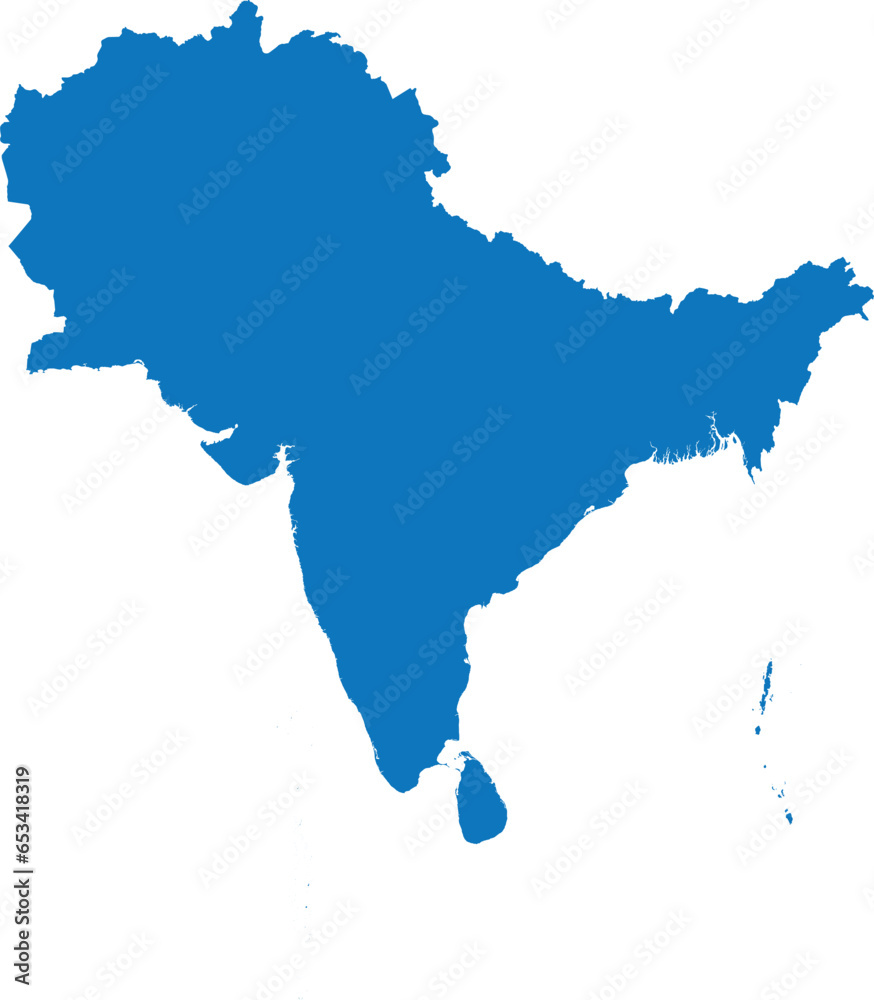 BLUE CMYK color detailed flat stencil map of the subcontinent of SOUTH ...
