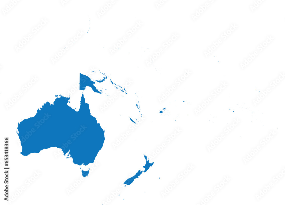 BLUE CMYK color detailed flat stencil map of the continent of OCEANIA ...
