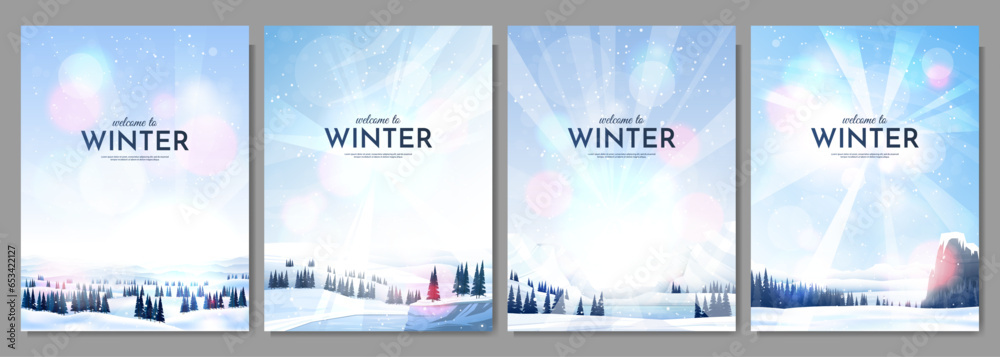 Vector illustration. Flat winter landscape. Snowy backgrounds ...