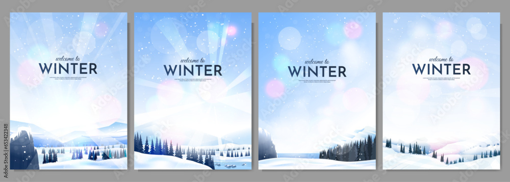 Vector illustration. Flat winter landscape. Snowy backgrounds ...