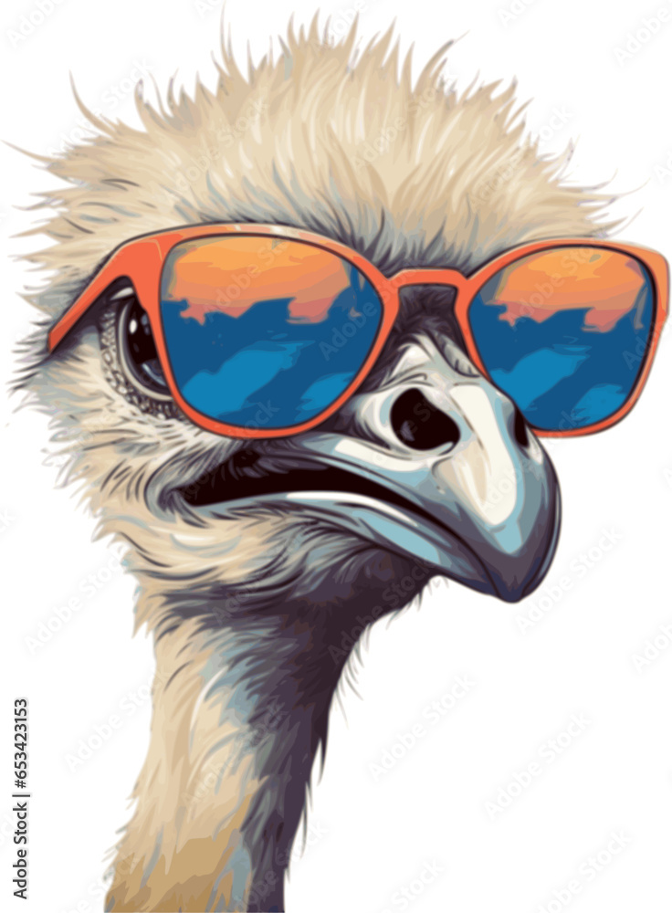 Ostrich in Cool Sunglasses vector art on transparent background AI ...