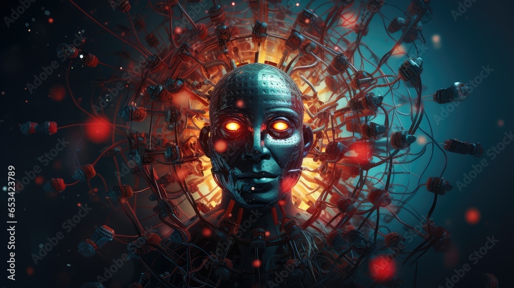artificial brain robot digital illustration intelligence head, machine ...