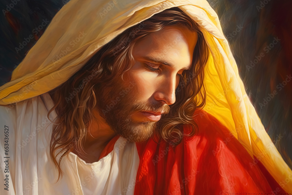 Jesus wearing a red sash during the Sermon on the Mount in the Gospel ...