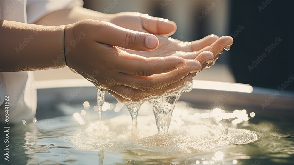 the serene face of an infant during the sacrament of baptism, with the ...