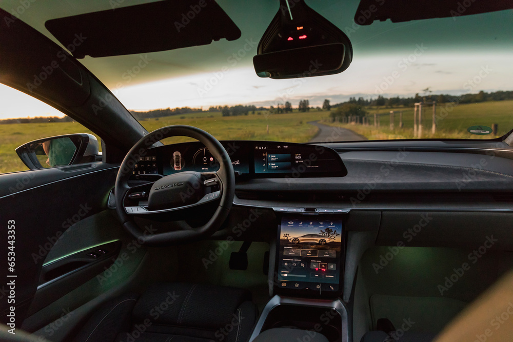 RALSKO ,CZECH REPUBLIC - 19 Sept 2023. LUCID Air. Dashboard of the ...
