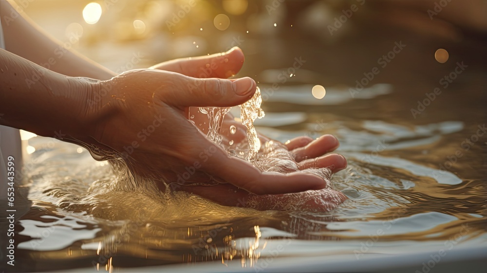 the serene face of an infant during the sacrament of baptism, with the ...
