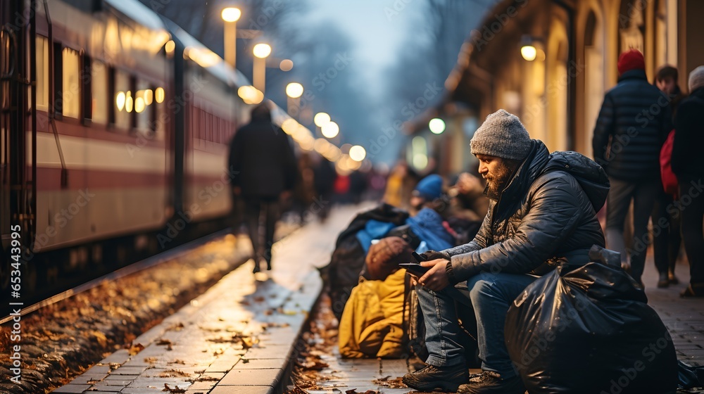 Homeless man on the street, generative AI Stock Illustration | Adobe Stock