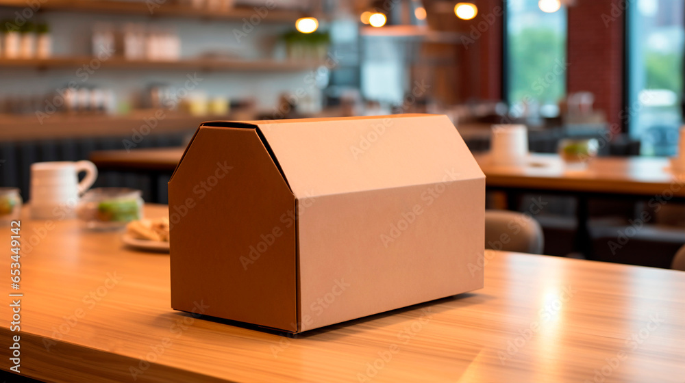 Brown cardboard box for food delivery with a rectangular shape and a ...