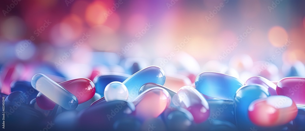 Blurred out close up of medication pills background with lots of bokeh ...