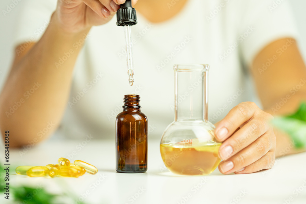 Omega 3 oily drops, supplement creation, bottle with pipette, modern ...