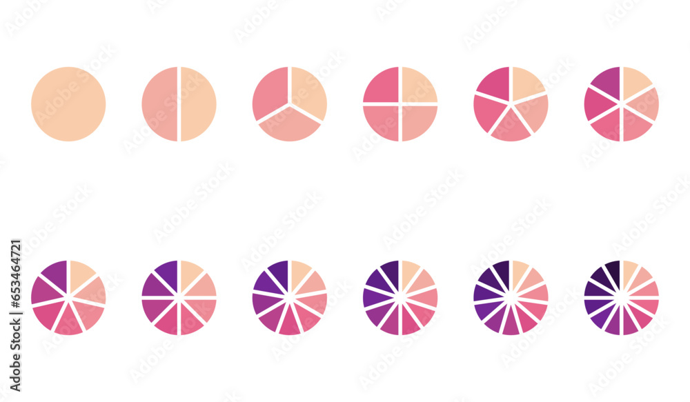 Circle chart section segments set vector diagram segments pie template ...
