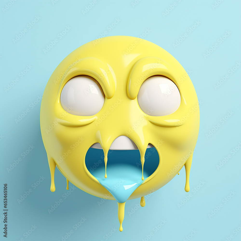AI . Realistic Yellow Glossy 3d Emotions face crying, frustration ...
