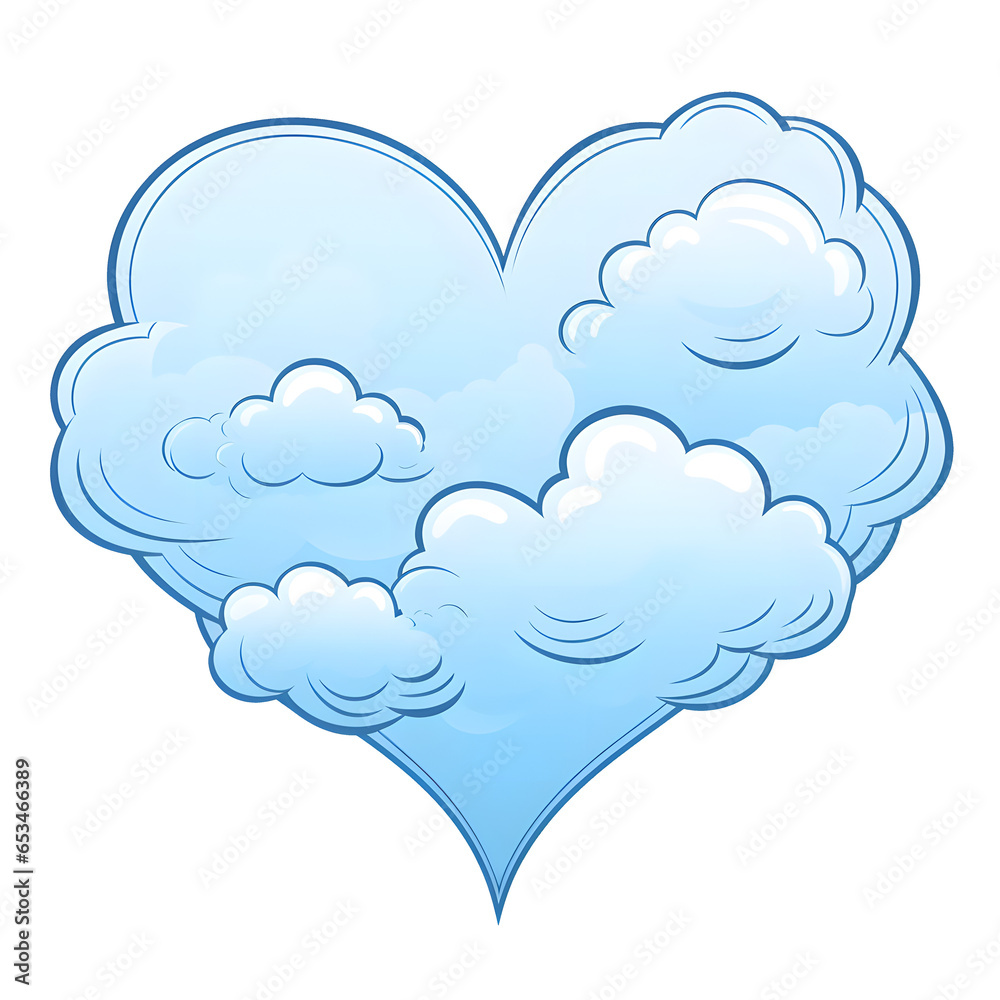 cartoon clipart of heart-shaped cloud, valentines day artwork, Isolated ...