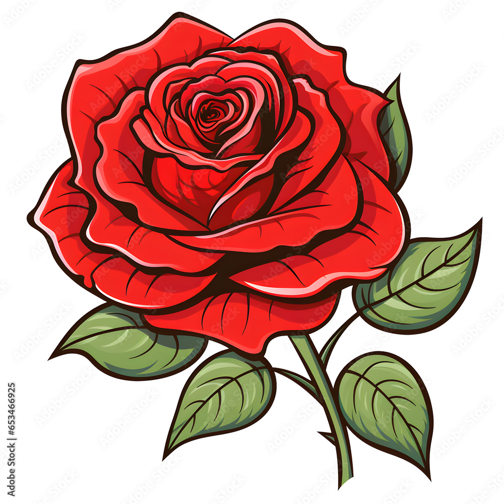 cartoon clipart of Red rose, valentines day artwork, Isolated on ...