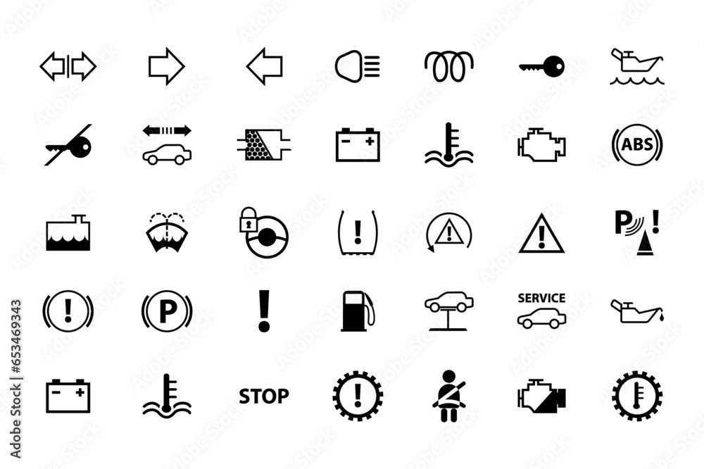 car dashboard icons set, panel indicators. Vector editable illustration ...