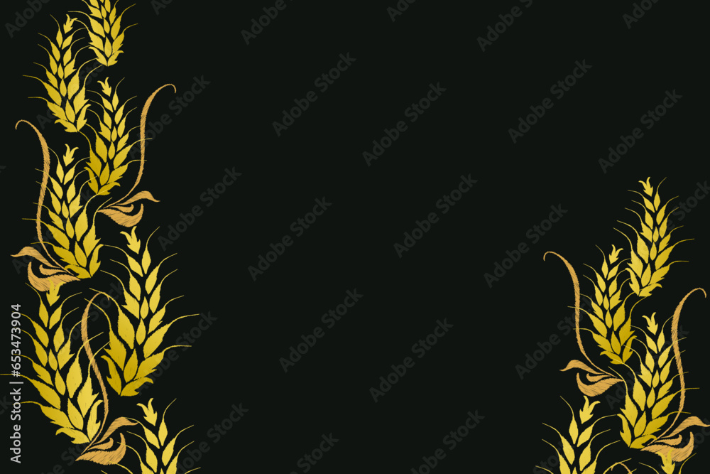 golden wheat frame background border with copy space. wheat barley ear ...