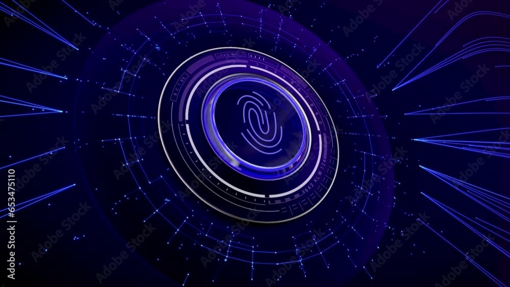 Button hi tech switch fingerprint touch scanner. AI circuit lines ...