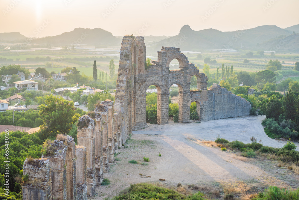 Aspendos Ancient City. Aspendos acropolis city ruins, cisterns ...