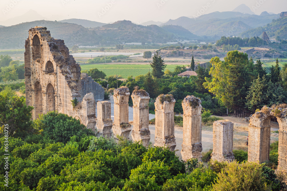 Aspendos Ancient City. Aspendos acropolis city ruins, cisterns ...