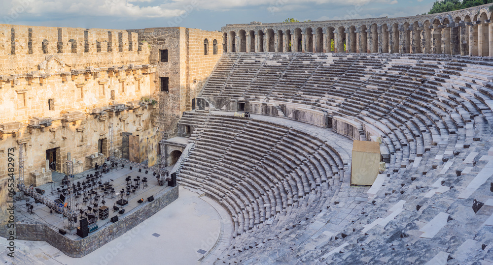 Aspendos Ancient City. Aspendos acropolis city ruins, cisterns ...