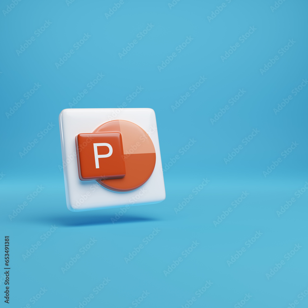 Buenos Aires, Argentina; September 16th 2023: Three-dimensional icon of Microsoft Powerpoint. 3d ...