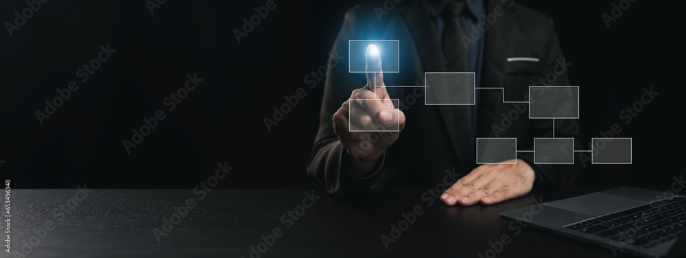 Person with hologram flowchart, businessman designing flowchart ...