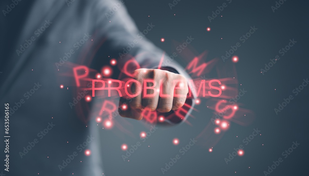 businessman fist punching breaking through problems obstacles ...