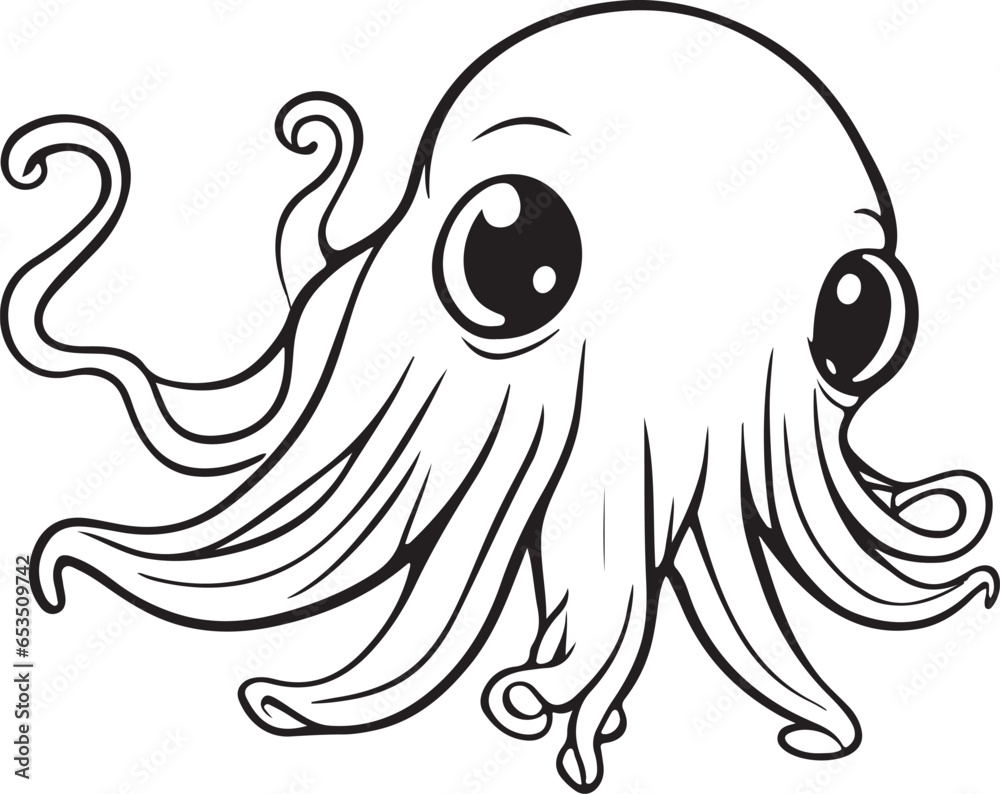 cute squid Coloring Pages for Kids Graphic, black and withe,coloring ...