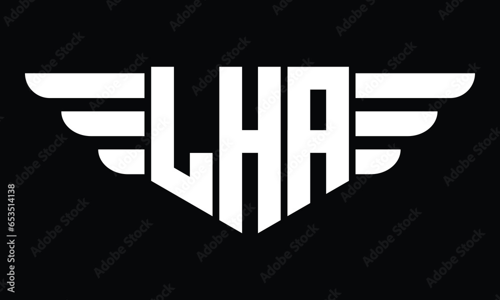 LHA three letter logo, creative wings shape logo design vector template ...