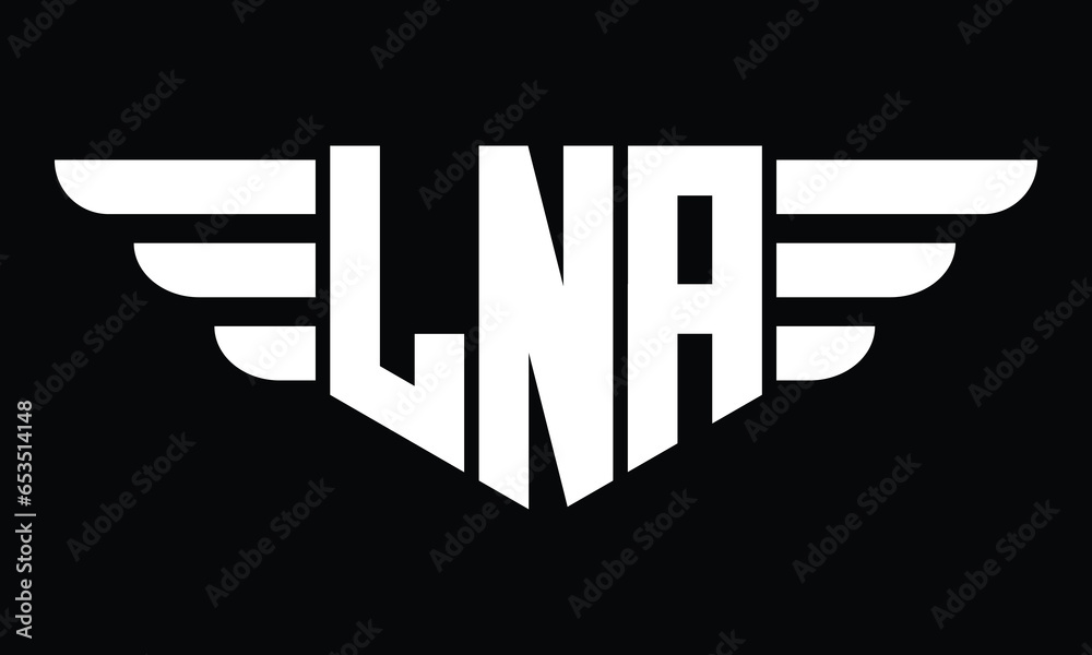 LNA three letter logo, creative wings shape logo design vector template ...