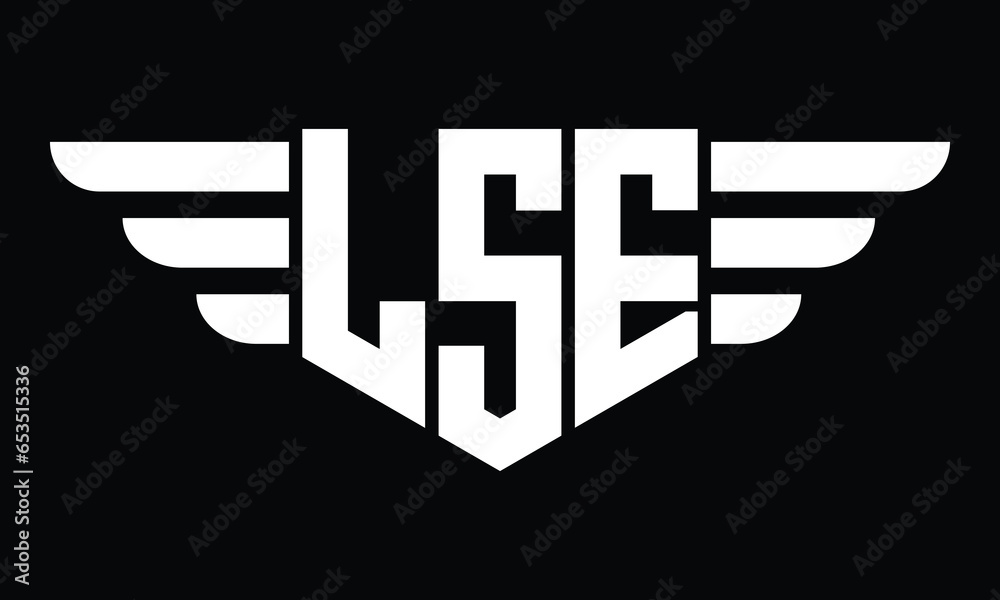 LSE three letter logo, creative wings shape logo design vector template ...