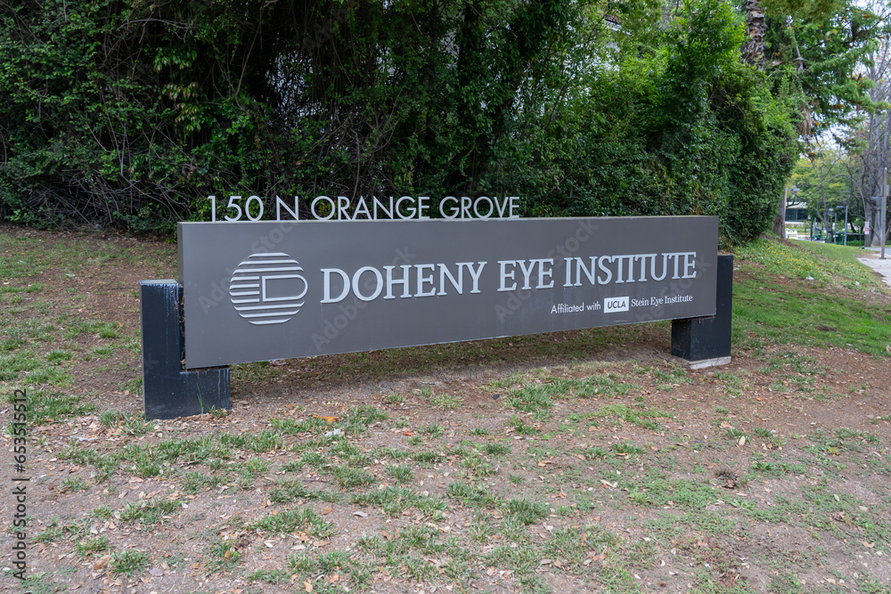 Doheny Eye Institute ground sign is seen in Pasadena, California, USA ...