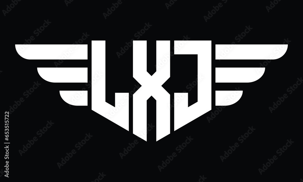 LXJ three letter logo, creative wings shape logo design vector template ...