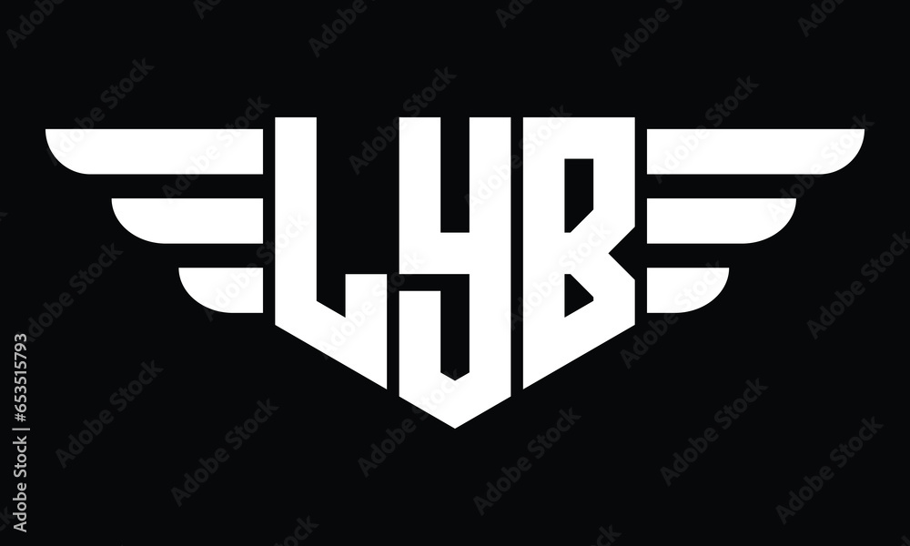 LYB three letter logo, creative wings shape logo design vector template ...