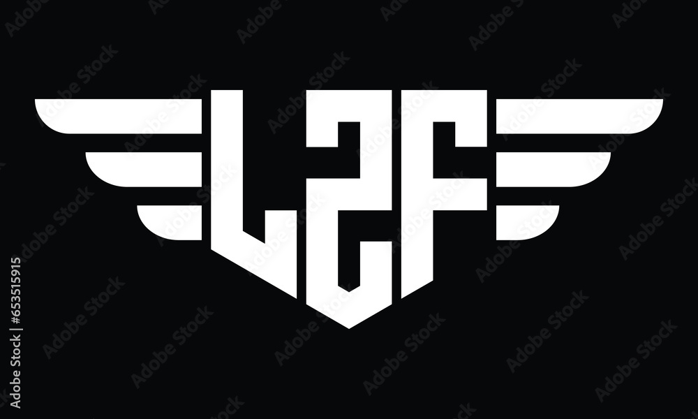 LZF three letter logo, creative wings shape logo design vector template ...