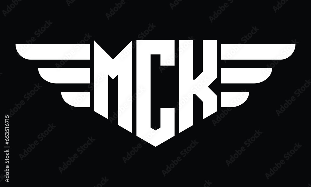 MCK three letter logo, creative wings shape logo design vector template. letter mark, word mark ...