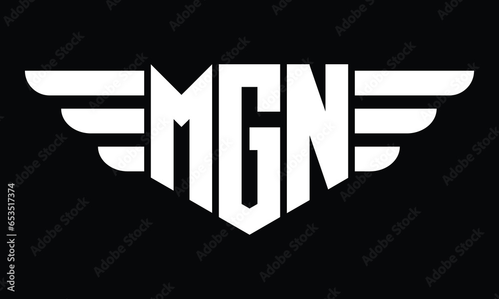 MGN three letter logo, creative wings shape logo design vector template ...