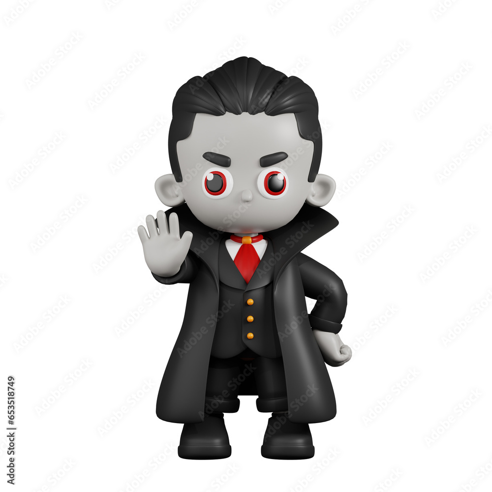 3d Cartoon Dracula Vampire Doing The Stop Sign Pose. This asset is ...