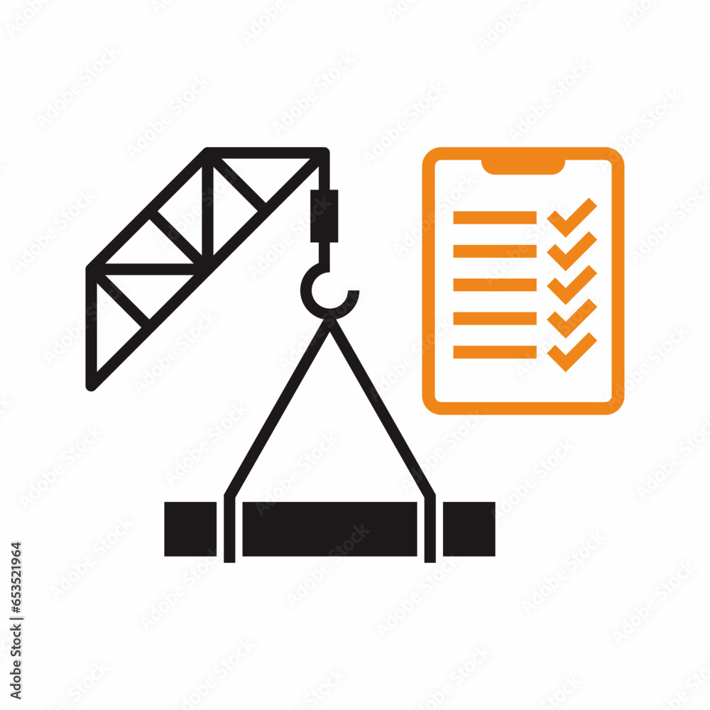 Lifting work inspection checklist icon and symbol. Crane operation ...