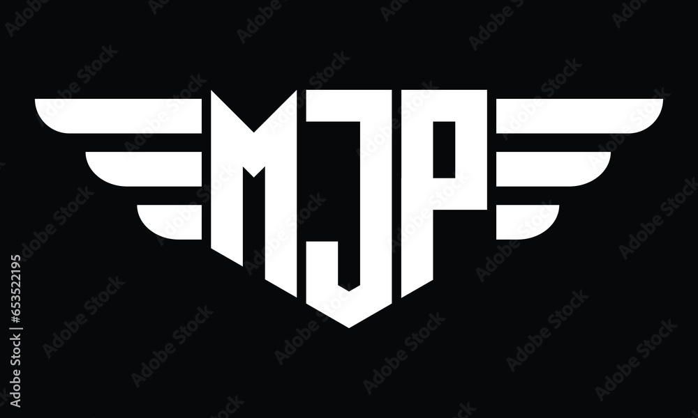 MJP three letter logo, creative wings shape logo design vector template ...