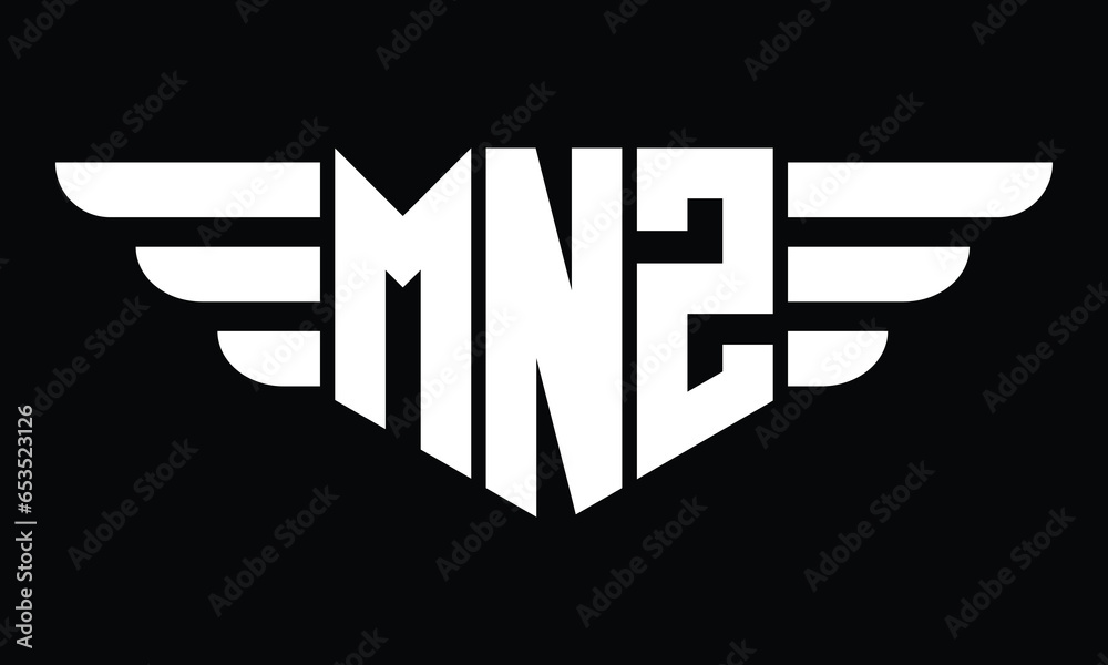 MNZ three letter logo, creative wings shape logo design vector template ...