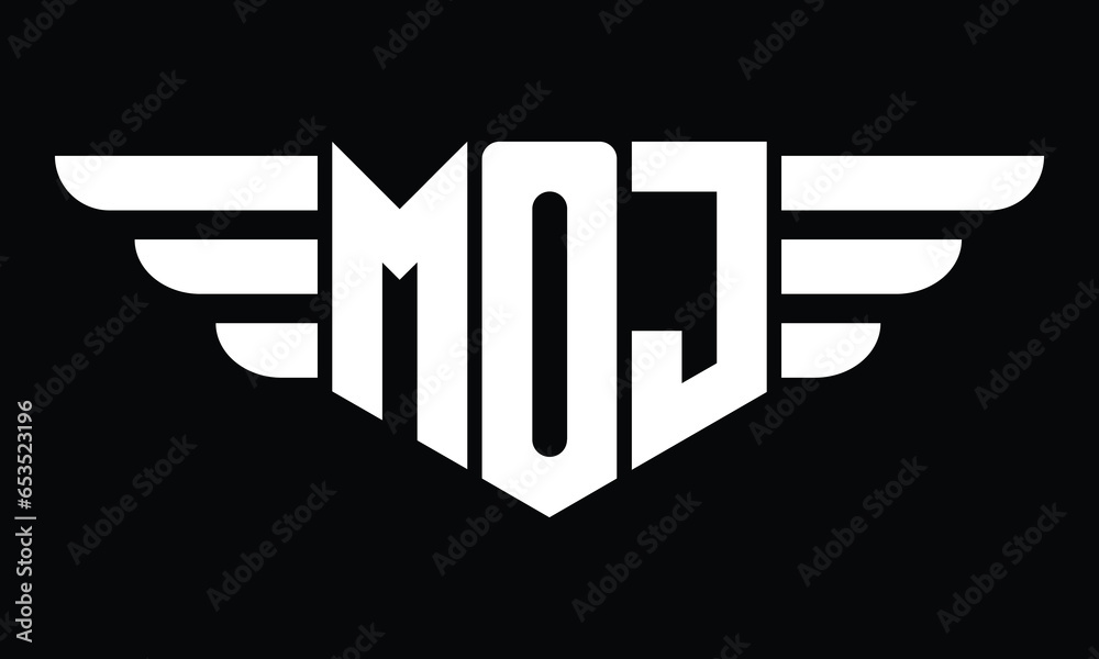 MOJ three letter logo, creative wings shape logo design vector template ...