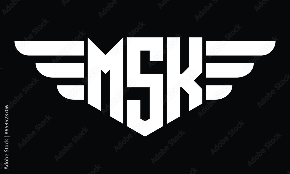 MSK three letter logo, creative wings shape logo design vector template ...